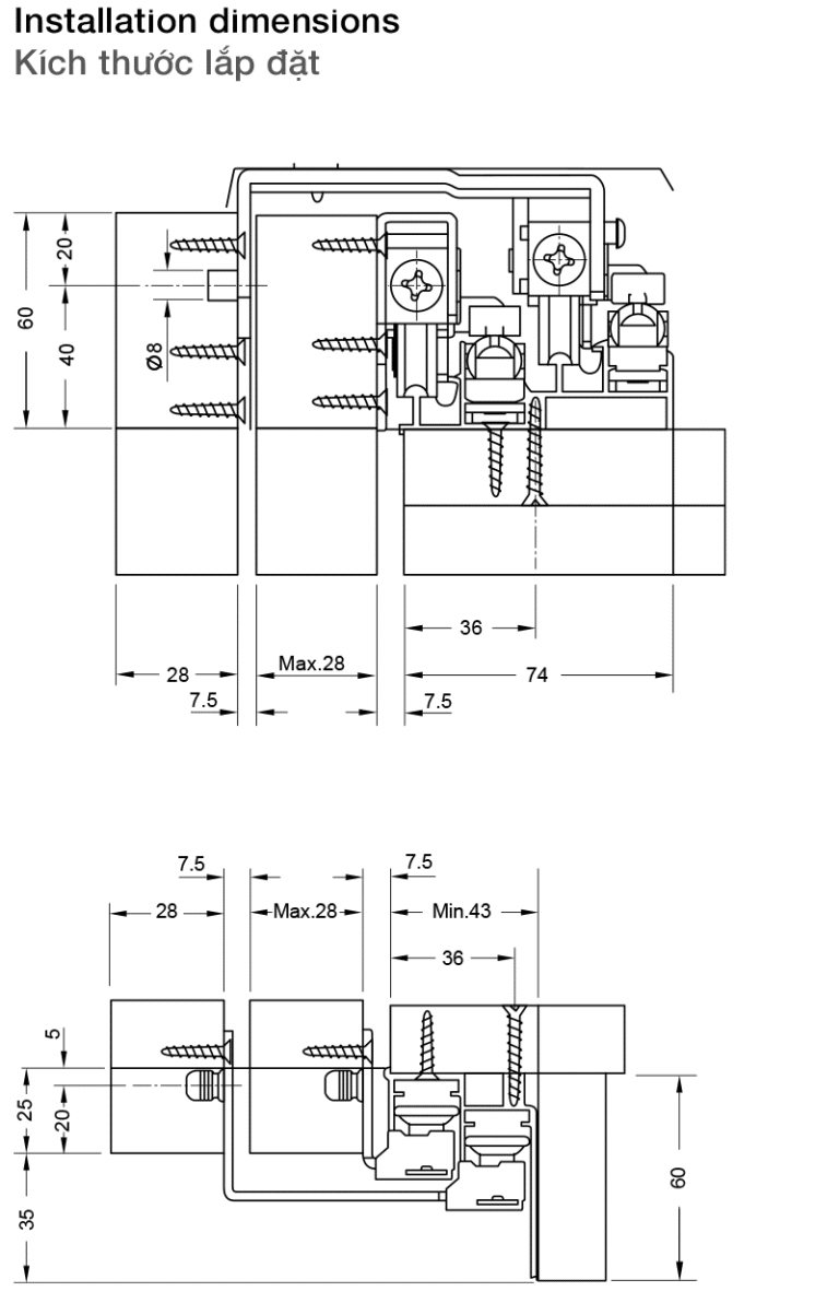 HAFELE SPACE AIR 80 BOTTOM TRACK Acts